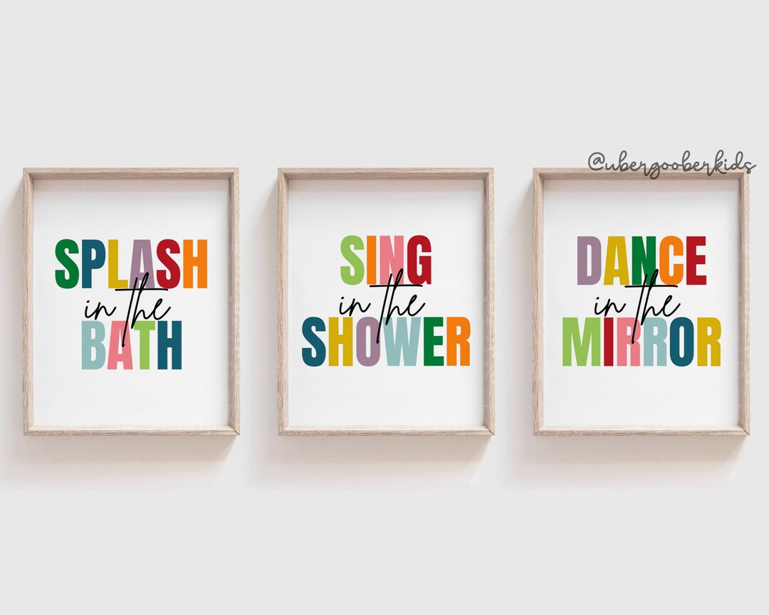 Kids Bathroom Art Set, Bathroom Wall Prints, Set of 3, Girls Room Decor ...