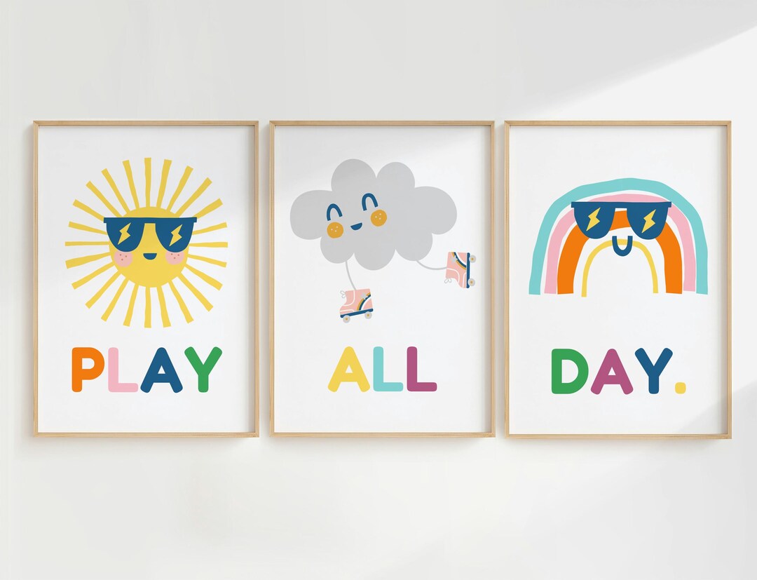 Let's Play All Day Wall Art, Set of Three, Playroom Posters, Daycare ...