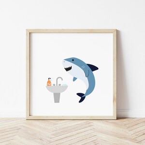 Kids Shark Bathroom Art Set, Shark Decor, Bathroom Wall Prints, Set of ...
