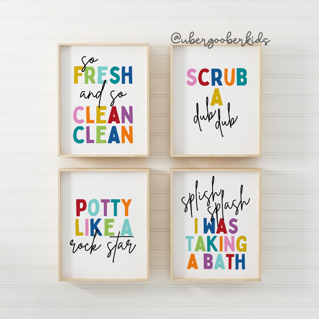 Kids Bathroom Art Set Bathroom Wall Prints Set of 4 Splish - Etsy