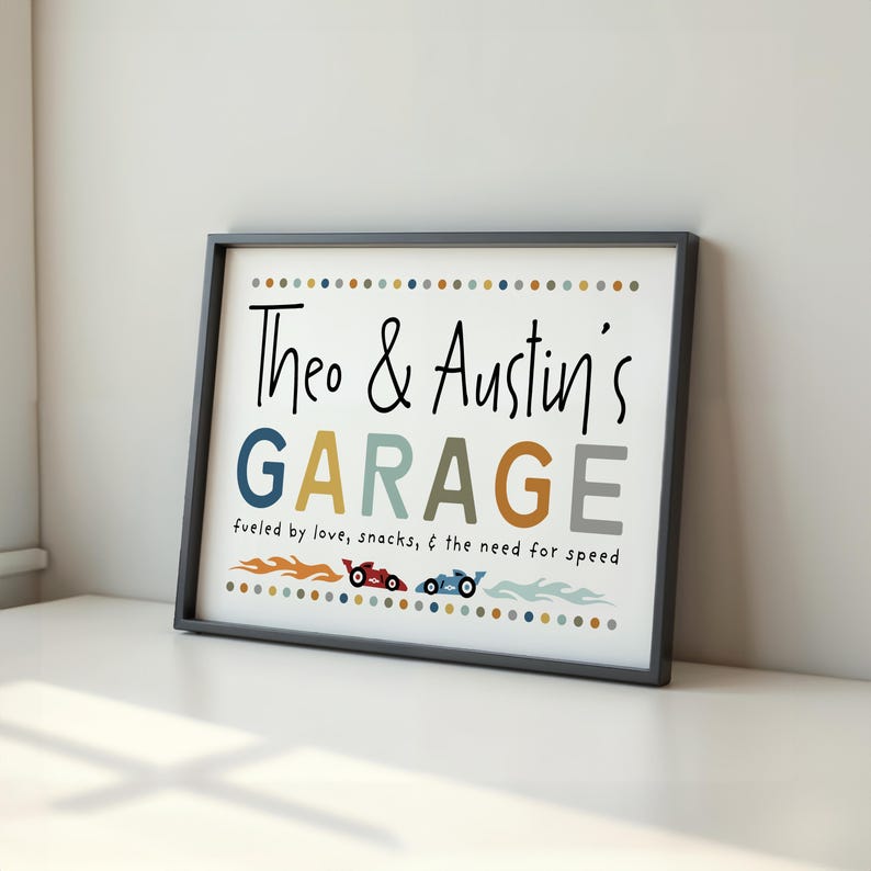 Personalized Race Car Garage Print: Custom Name Boys Room Decor ...