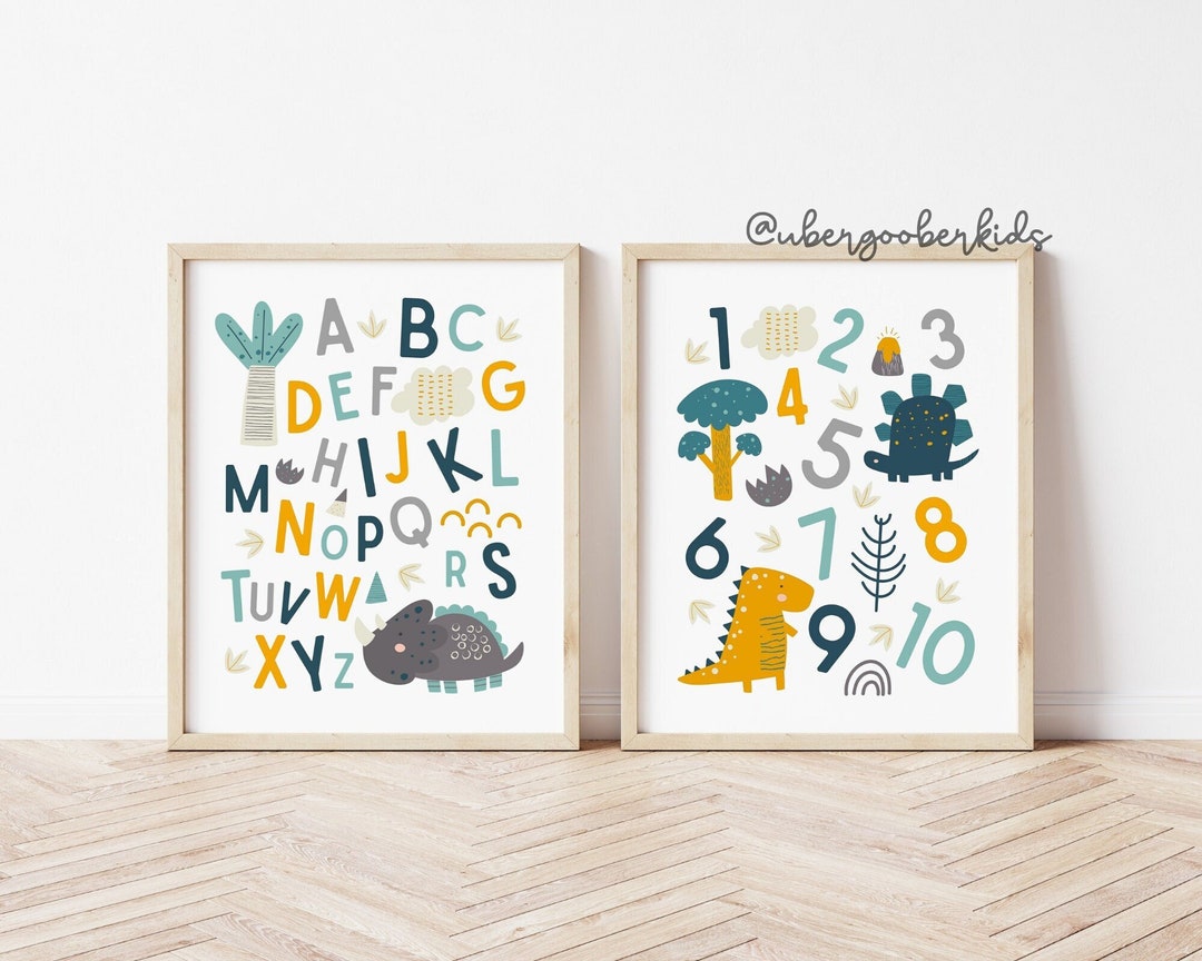 Dinosaur Alphabet and Numbers Set, Kids Wall Print, Kids Posters ...