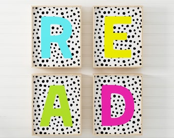 Read Letters Wall Art Set of Four Playroom Wall Decor | Etsy