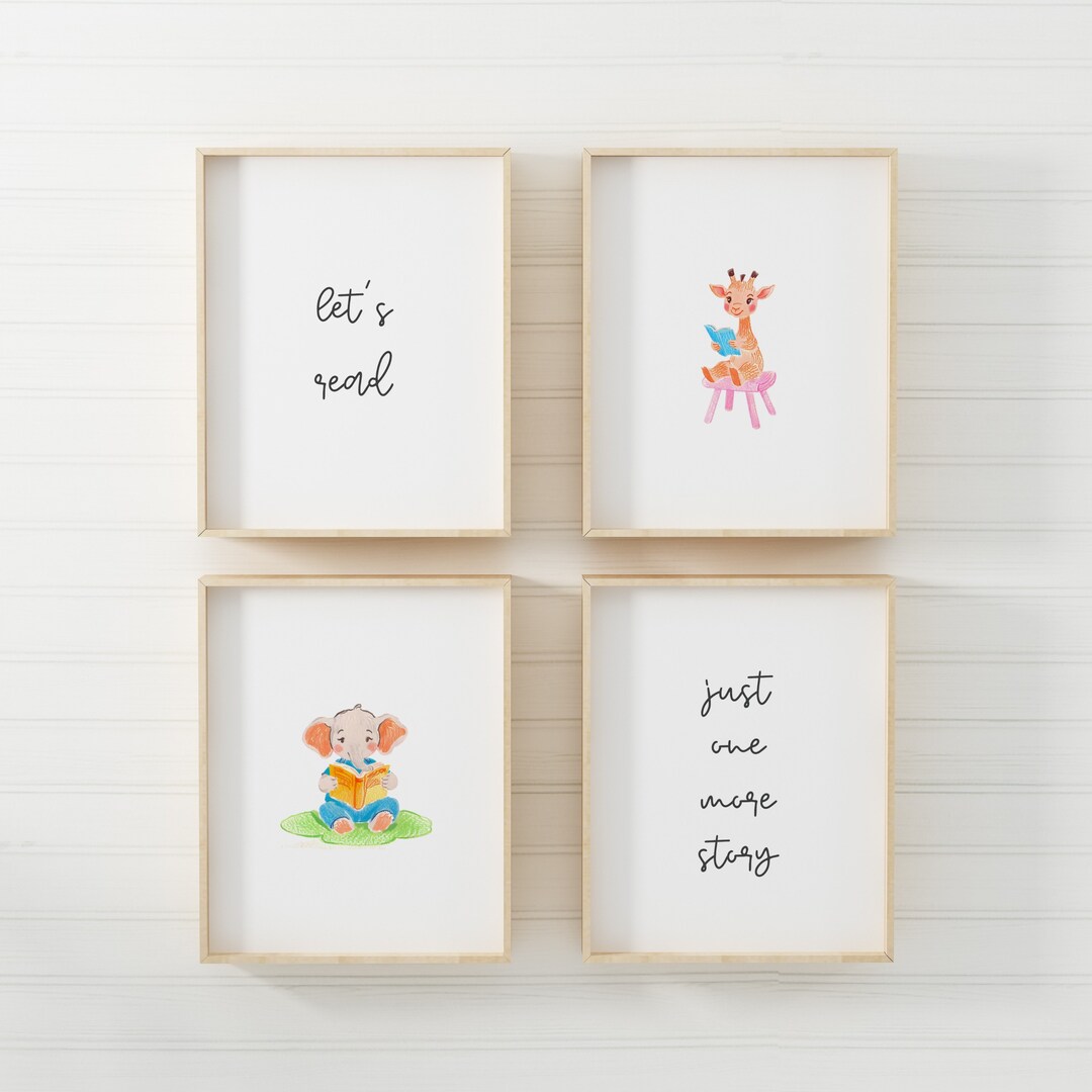Reading Wall Art, Nursery Animal Decor, Cute Baby Room, Playroom Prints ...