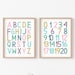 Alphabet and Numbers Print Set, Rainbow Wall Art, Playroom Prints, Set ...