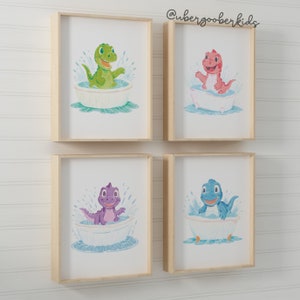 Dinosaur Bathroom Art for Kids, Bath Decor, Cute and Colorful ...