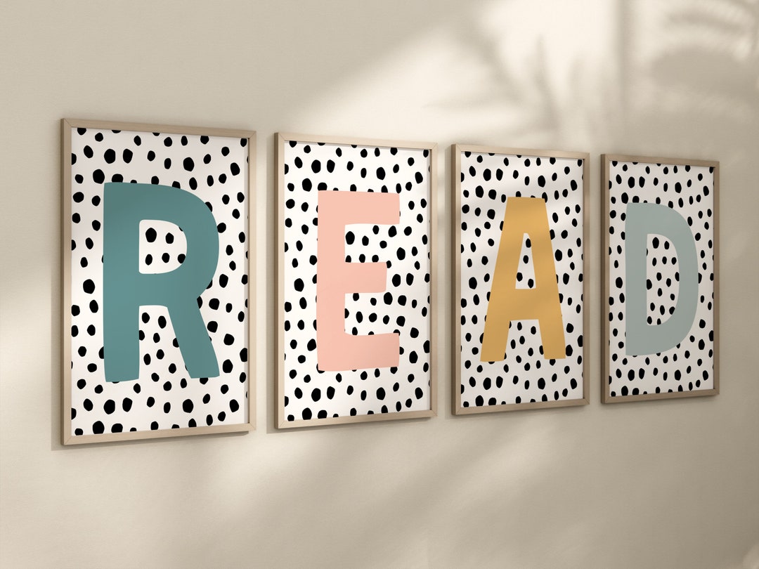 Read Letters Wall Art, Set of Four, Playroom Wall Decor, Playroom ...