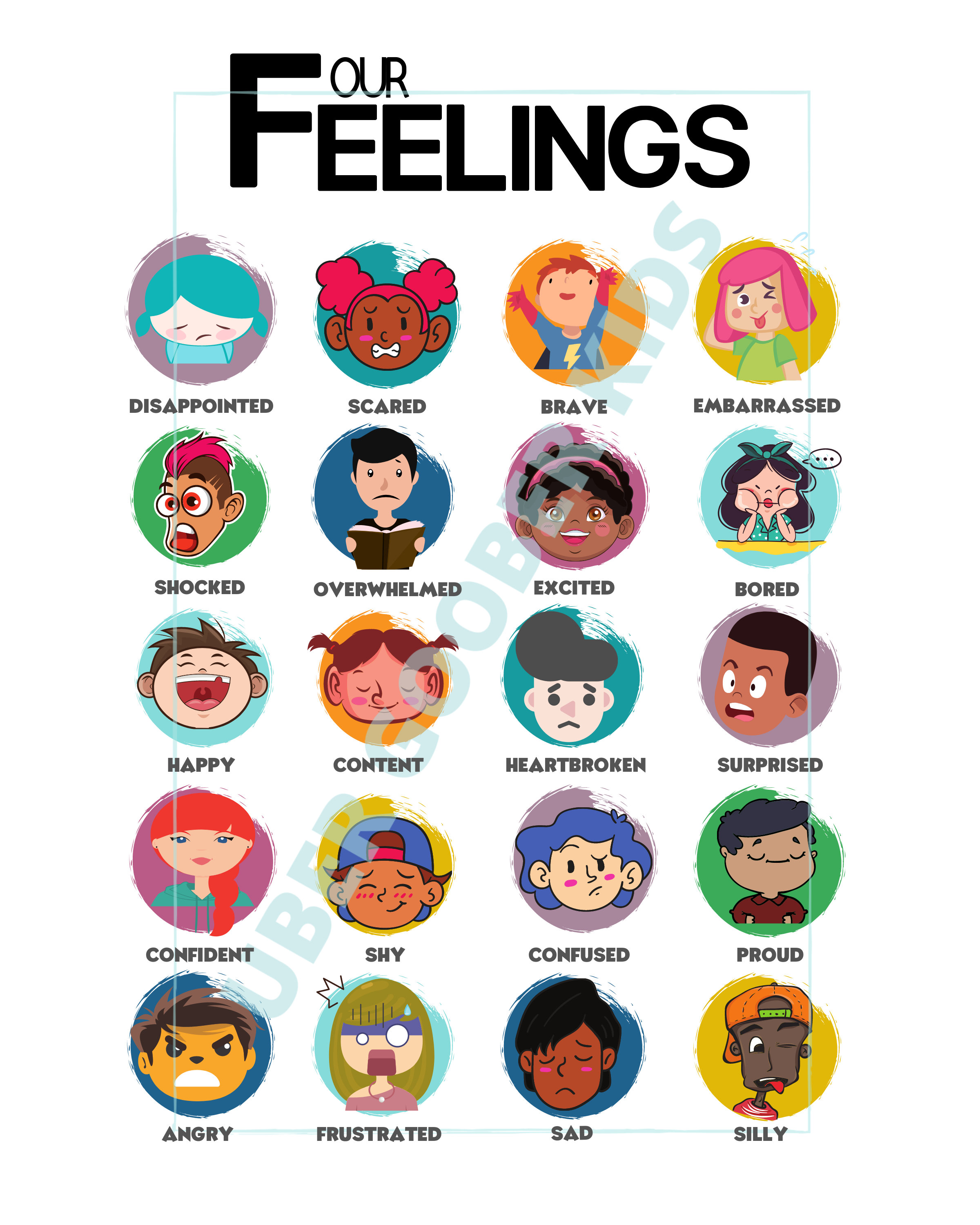 Printable Feelings Chart Diversity Classroom Poster | Etsy