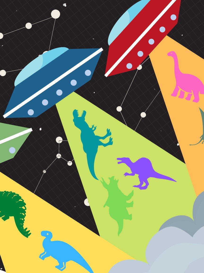Dinosaurs in Space Wall Art Space Poster Space Theme Space | Etsy