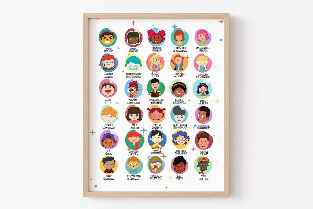 Emotions and Feelings Chart, English and Spanish, Diversity Poster ...