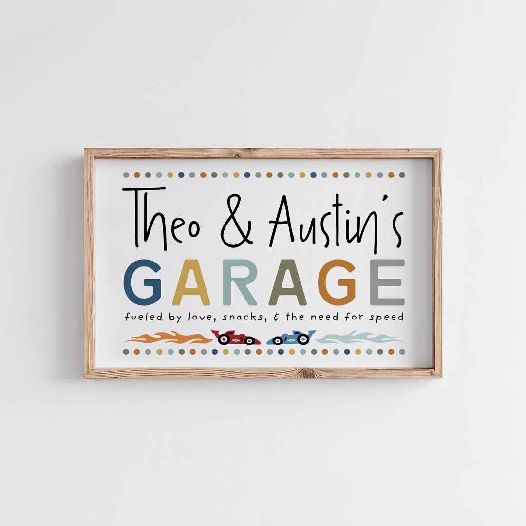 Personalized Race Car Garage Print: Custom Name Boys Room Decor ...