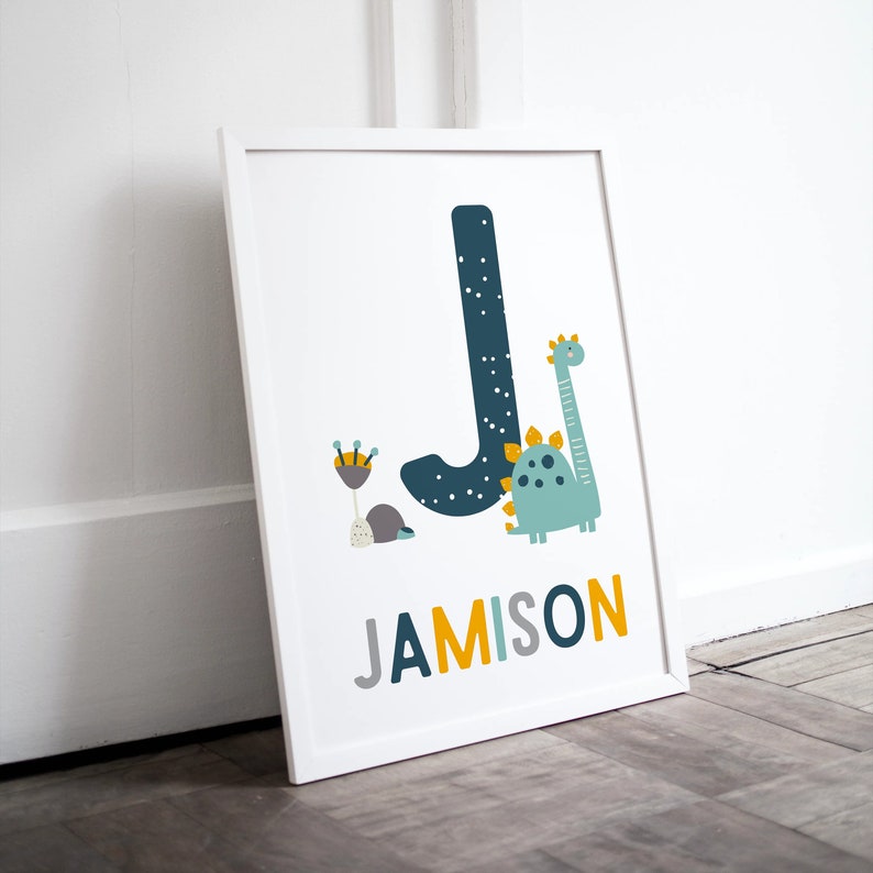 Dinosaur Custom Name Wall Art, Dino Name Print, Dinosaur Theme Nursery ...