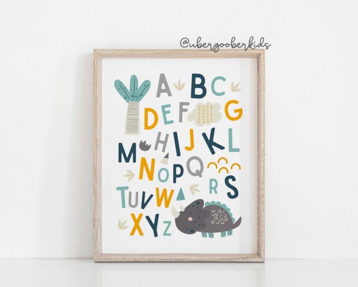 Dinosaur Alphabet Print Kids Alphabet Poster Dinosaur - Etsy