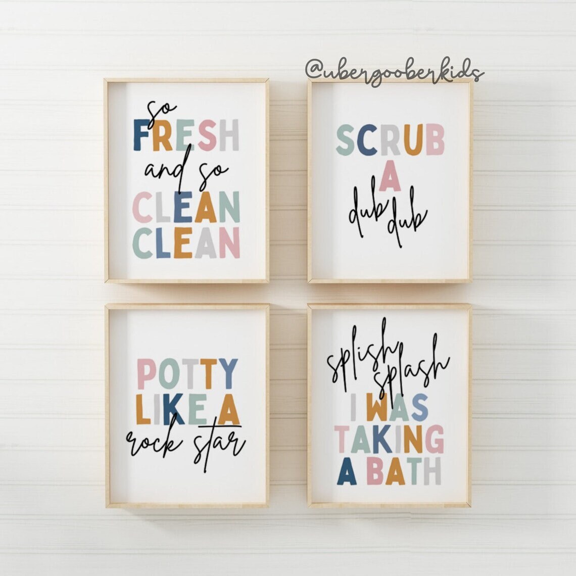 Kids Bathroom Art Set Bathroom Wall Prints Set of 4 Splish - Etsy