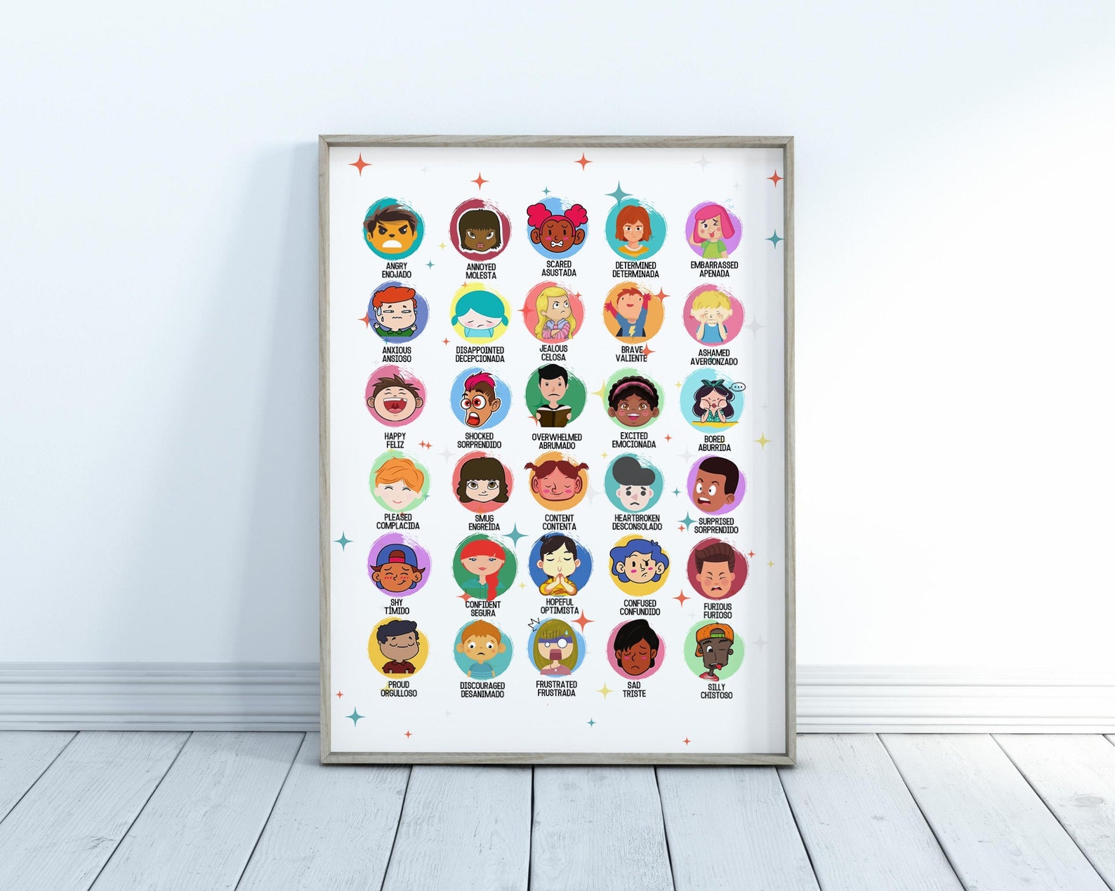 Emotions and Feelings Chart English and Spanish Diversity - Etsy