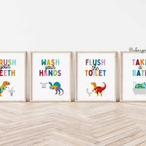 Kids Dinosaur Bathroom Art Set Bathroom Wall Prints Set of - Etsy