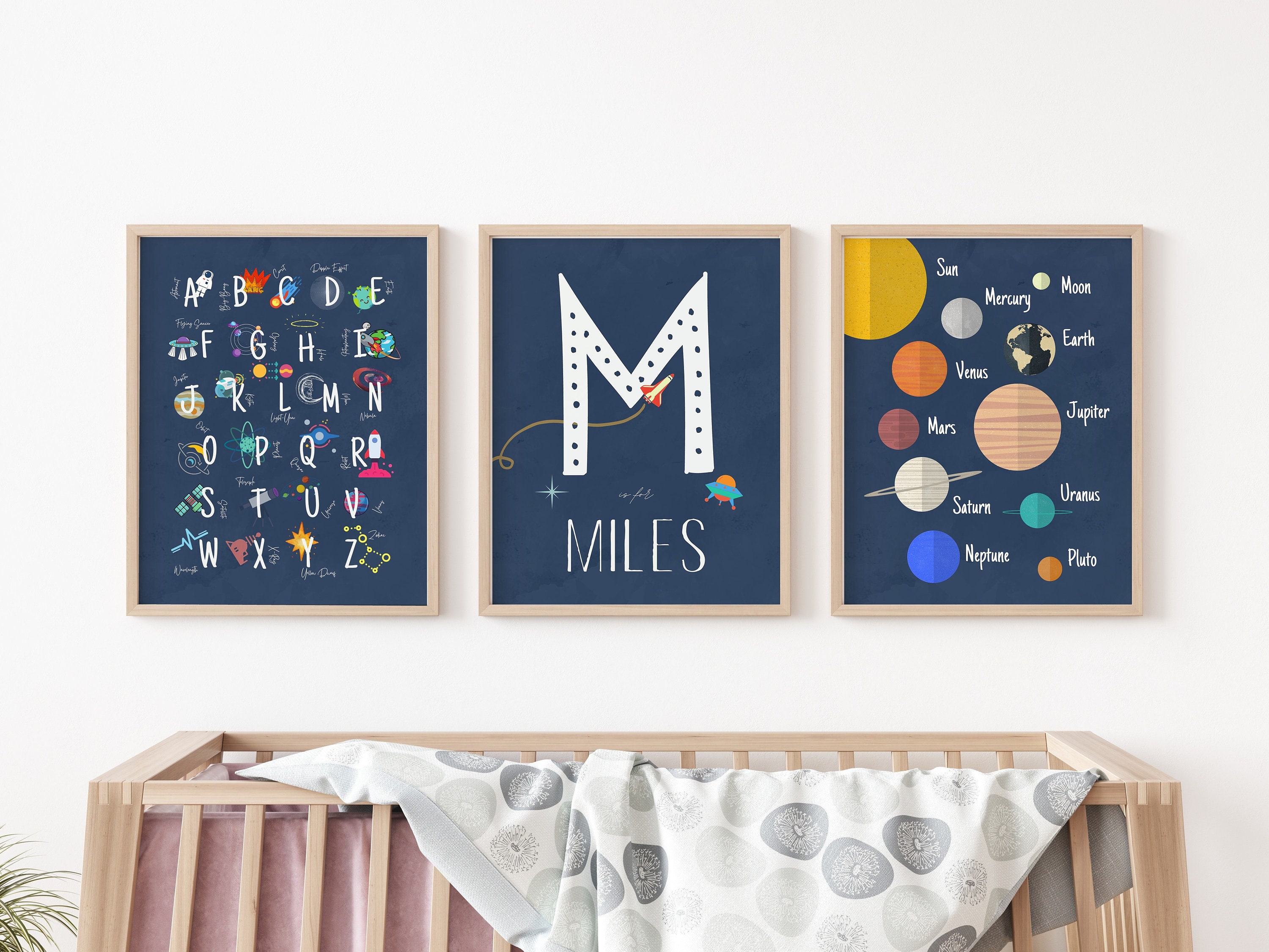 Space Wall Art Set of 3 Custom Alphabet Name Poster Boy - Etsy
