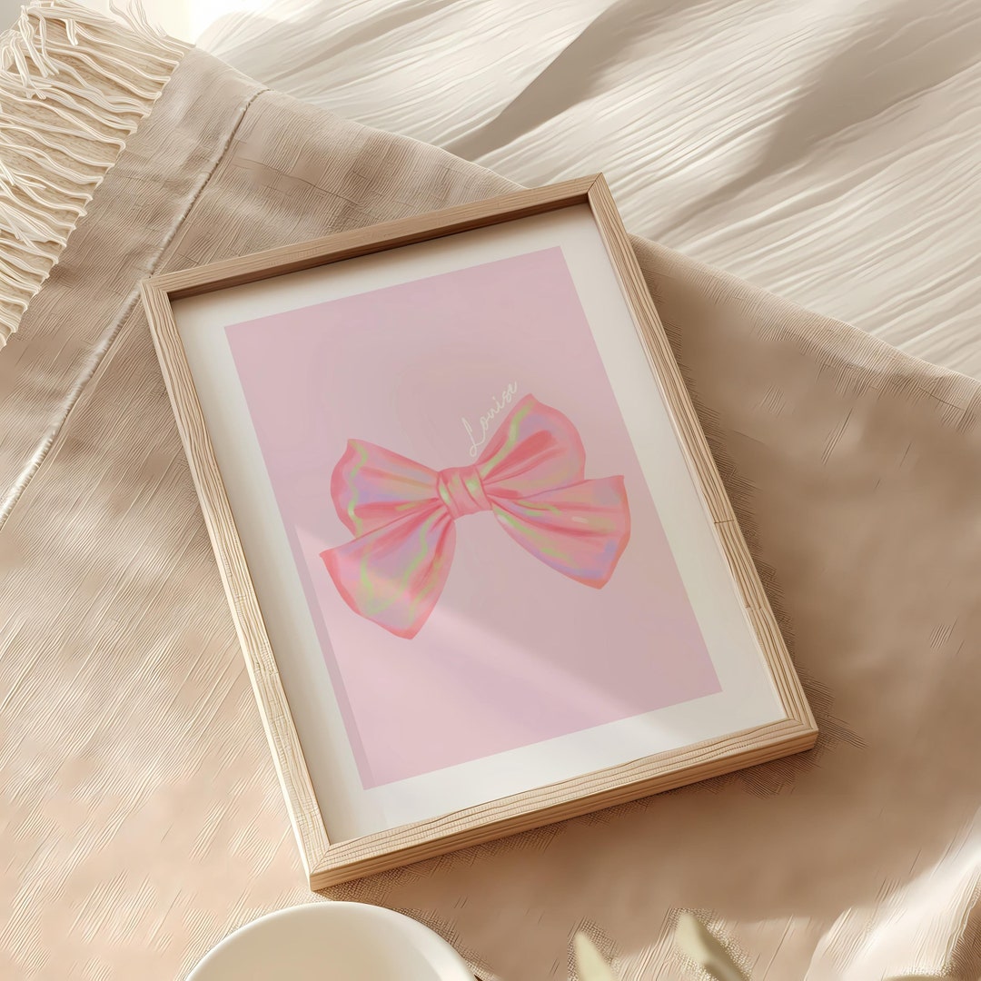 Custom Girl Name Print, Pink Bow Nursery Art, Personalized Girl Name ...