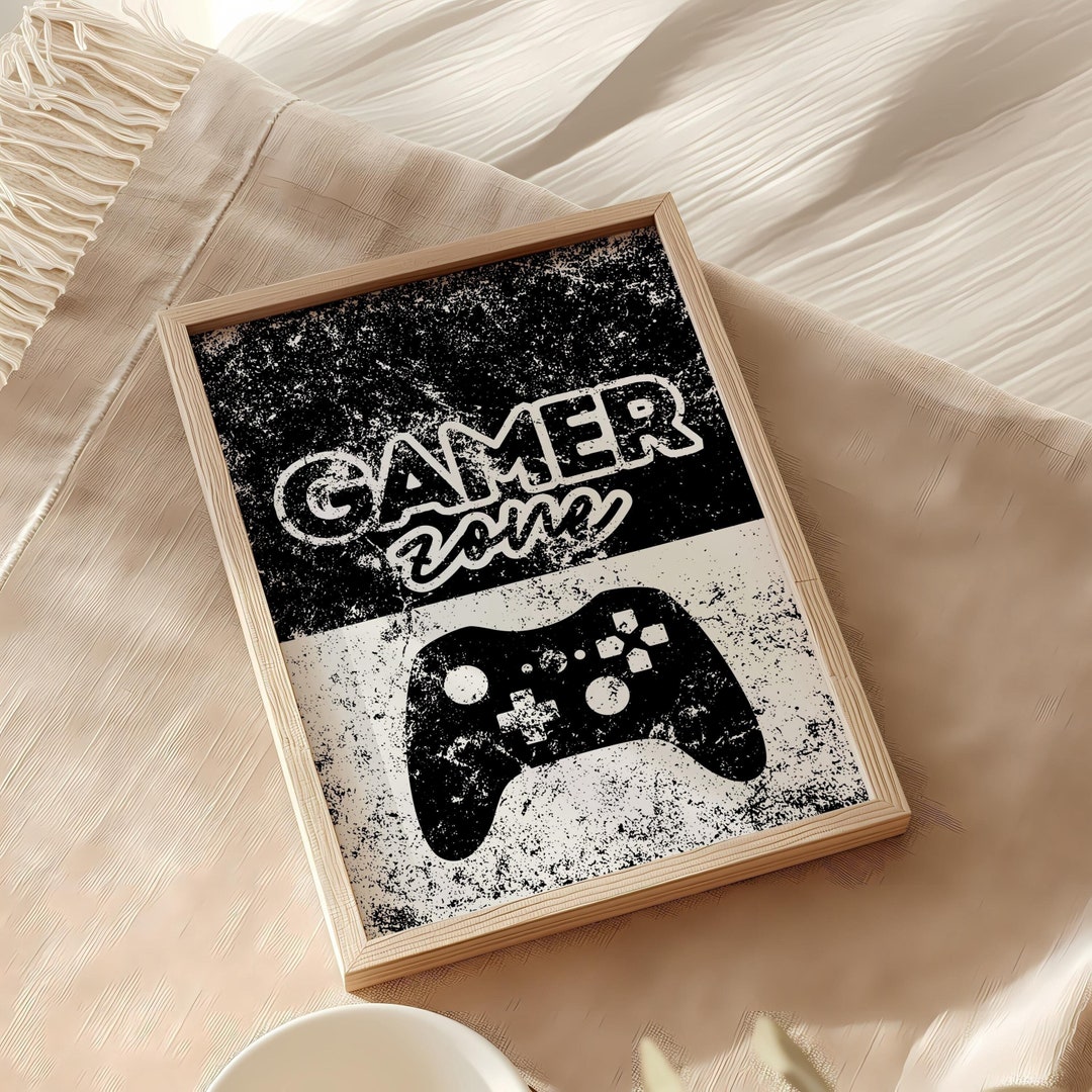 Gamer Zone Digital Wall Art Gaming Room Decor Grunge Style Video Game ...