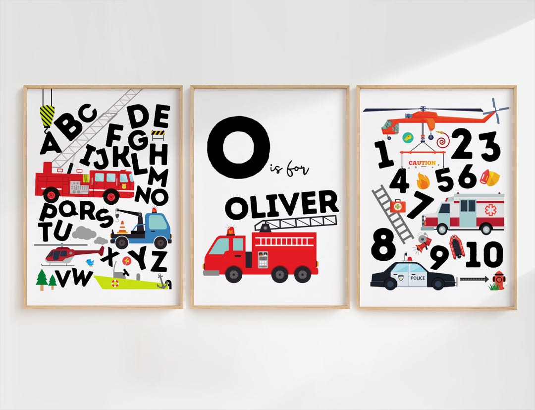 Rescue Vehicles Truck Print Set, Fire Truck Posters, Fire Engine Wall ...