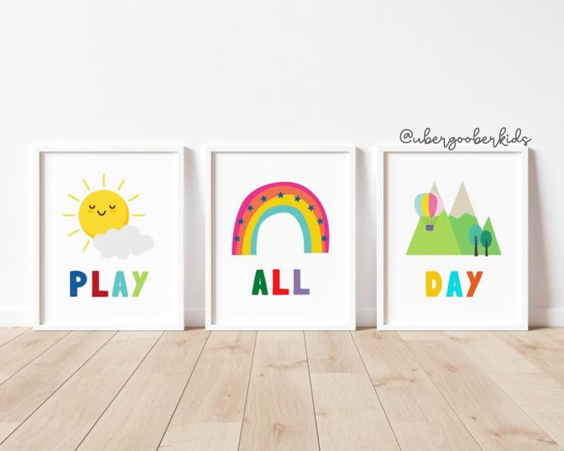 Play All Day Wall Art Set of Three Prints Playroom Art - Etsy