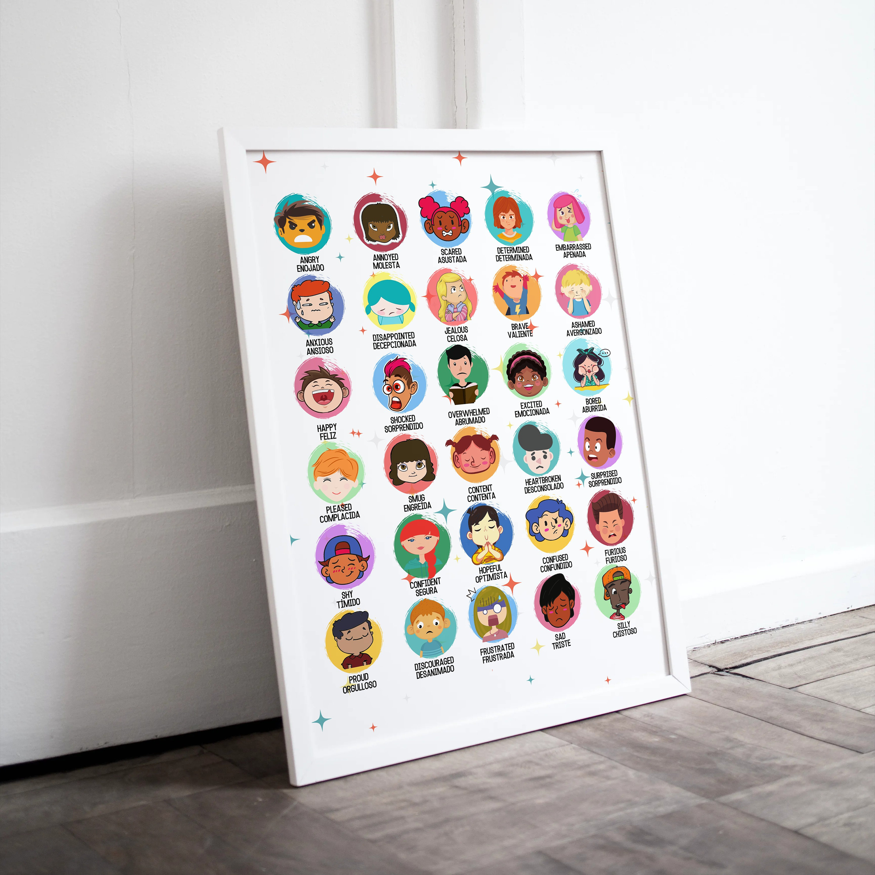 Emotions and Feelings Chart, English and Spanish, Diversity Poster ...