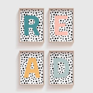 Read Letters Wall Art, Set of Four, Playroom Wall Decor, Playroom ...