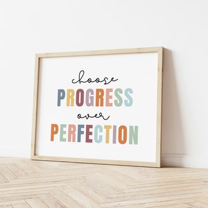 Progress Over Perfection Print, Positive Affirmations for Kids, Home School Art, Motivational ...