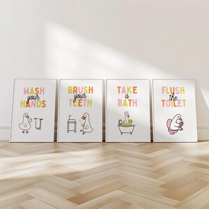 Duck Themed Bathroom Wall Art Set, Wash Your Hands, Brush Your Teeth ...