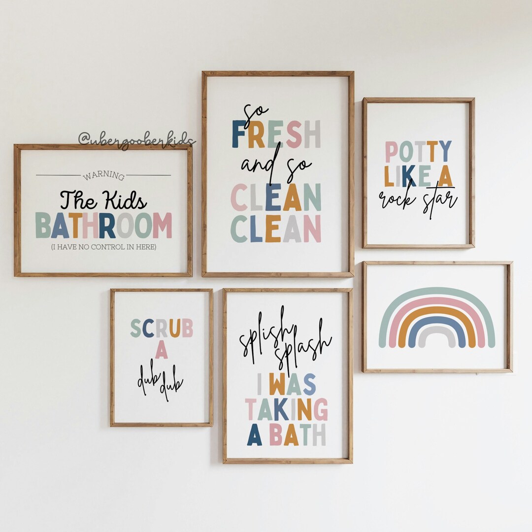 Kids Bathroom Art Set, Bathroom Wall Prints, Set of 6, Splish Splash ...