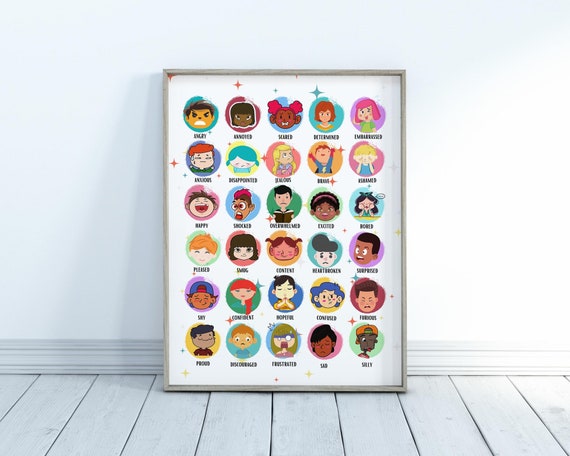 30 Emotions and Feelings Faces Kids Wall Print learning | Etsy