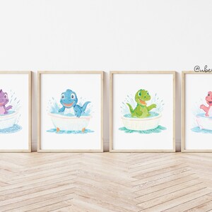 Dinosaur Bathroom Art for Kids, Bath Decor, Cute and Colorful ...