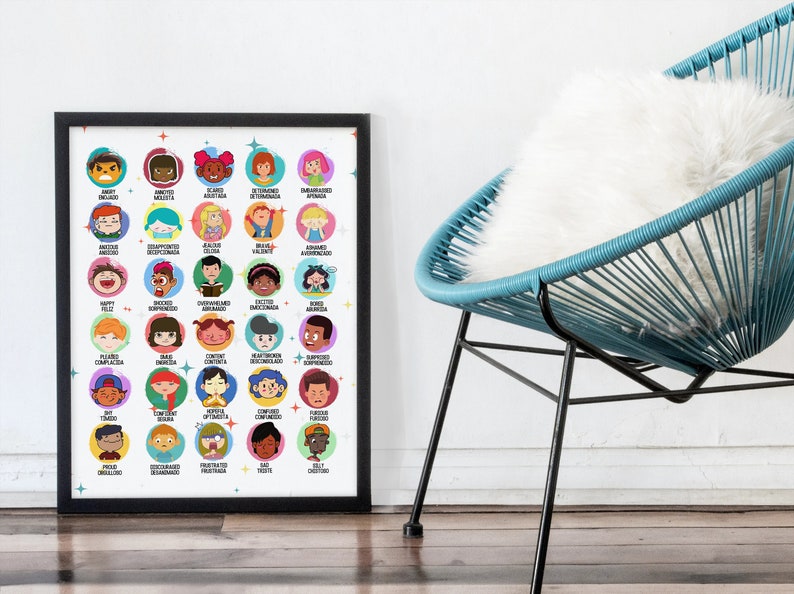 Emotions and Feelings Chart English and Spanish Diversity - Etsy