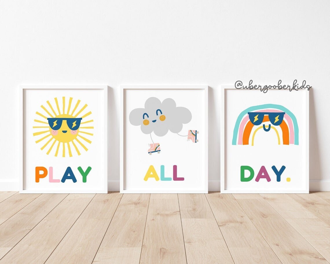 Let's Play All Day Wall Art Set of Three Playroom | Etsy