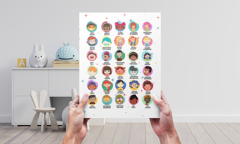 Emotions and Feelings Chart English and Spanish Diversity | Etsy