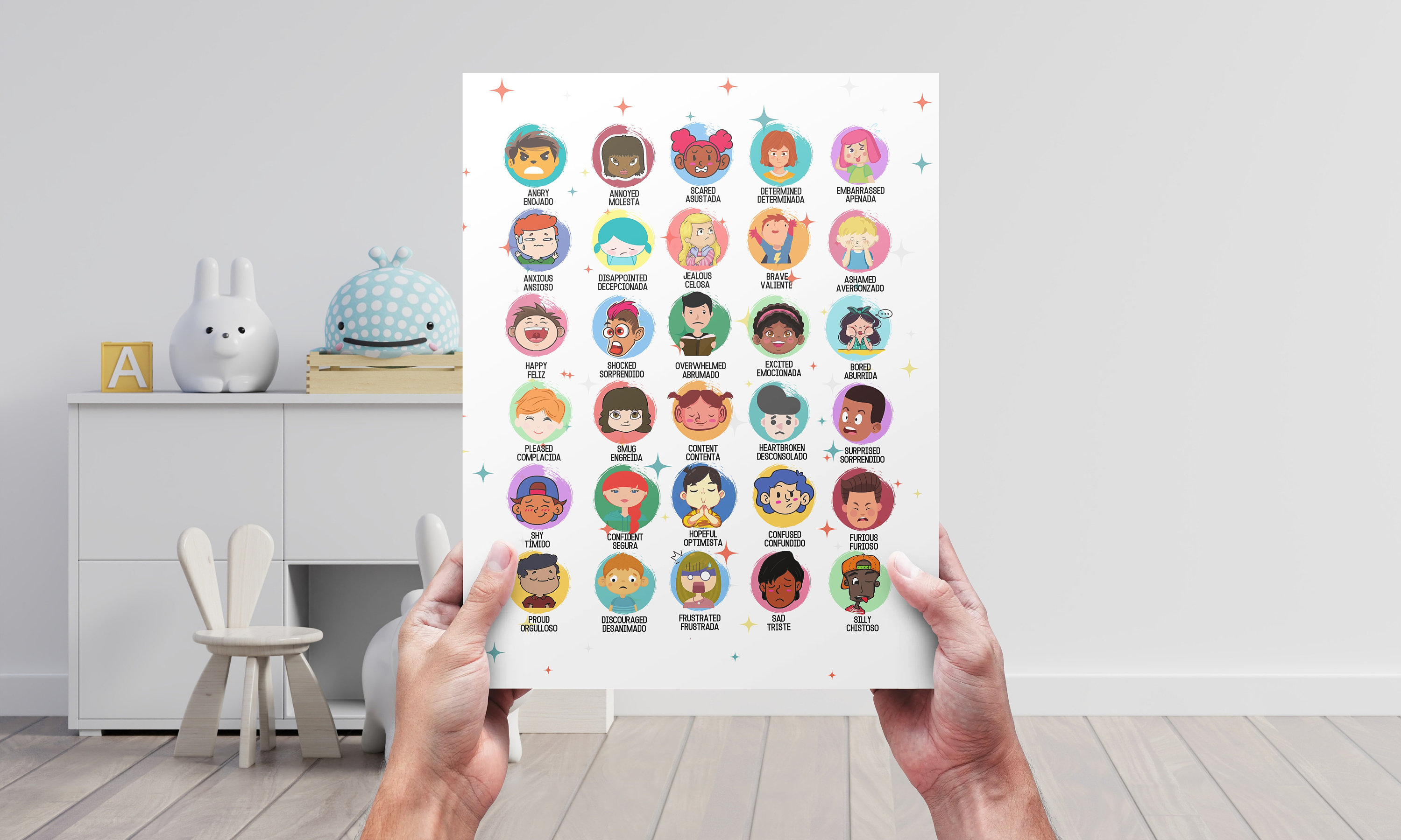 Emotions and Feelings Chart English and Spanish Diversity | Etsy