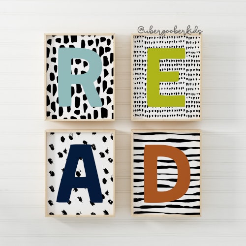 Read Letters Wall Art Set of Four Playroom Wall Decor - Etsy