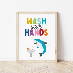 Rainbow Sharks Bathroom Art Set, Shark Decor, Bathroom Wall Prints, Set ...