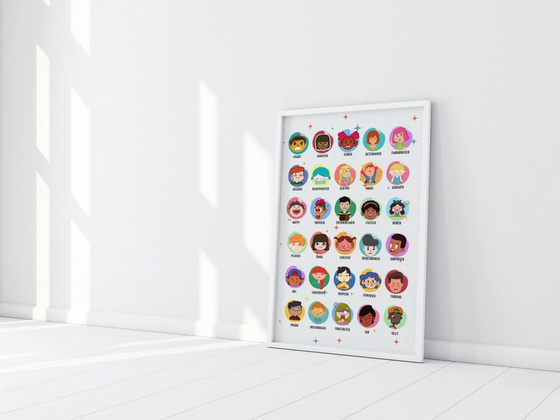 30 Emotions and Feelings Faces Kids Wall Print learning | Etsy