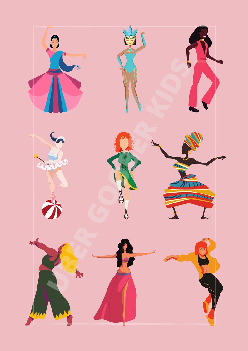Printable Wall Print, Set of 2 Diversity Dancers, Multicultural ...