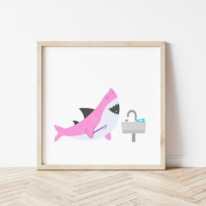 Kids Shark Bathroom Art Set, Shark Decor, Bathroom Wall Prints, Set of ...