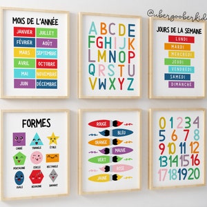 Playroom Wall Art Set, Set of 6, French Educational Prints, Classroom ...