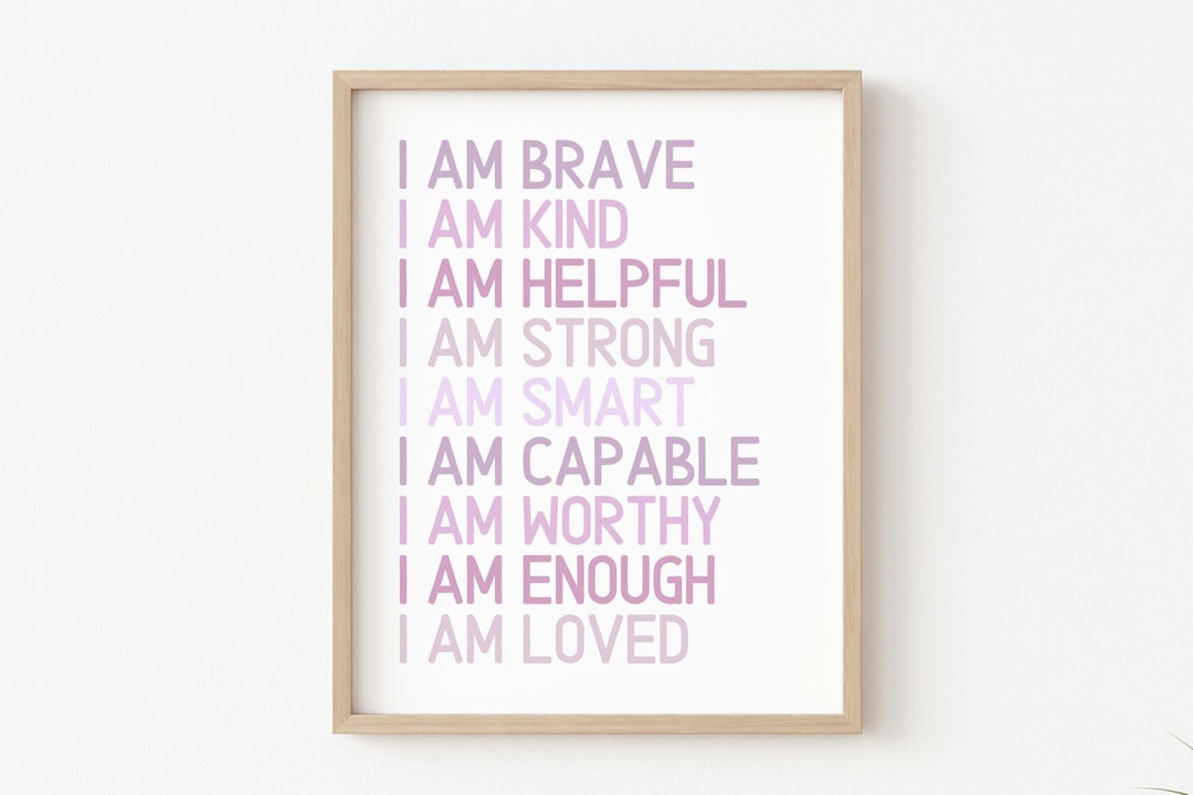 Purple Affirmations Print, Girls Bathroom Decor, Positive Affirmations ...
