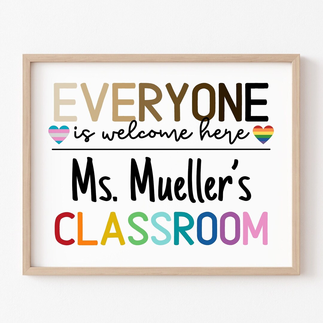 Everyone is Welcome Here, Classroom Wall Art, Personalized, Custom Name ...