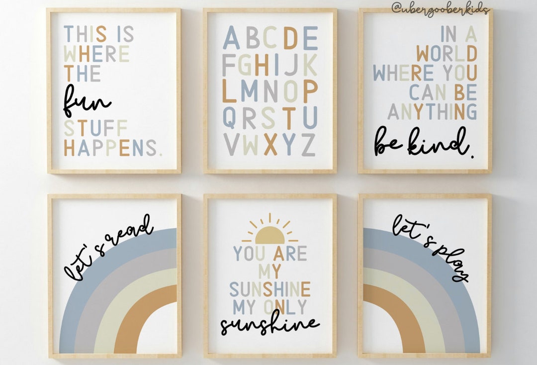Custom Digital Order, Custom Colours Set of Six Playroom Print Files in A4 Size, Personal Use ...