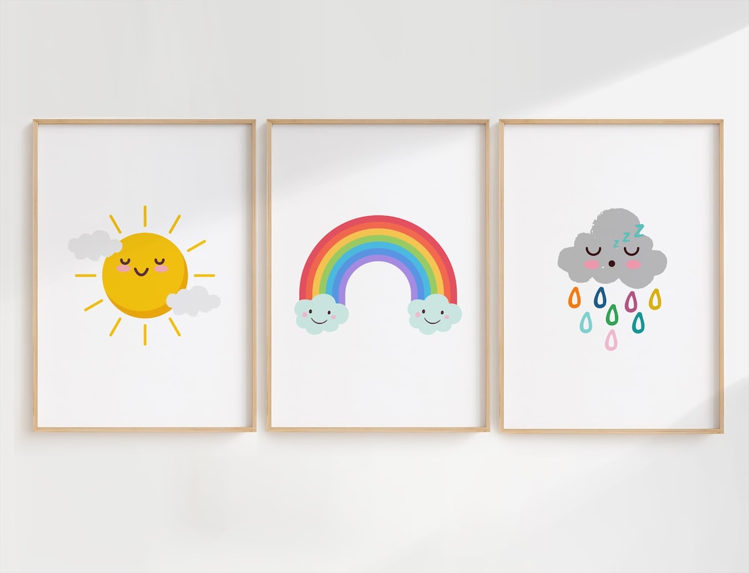 Rainbow Sun Cloud Print Set, Kids Room Wall Decor, Nursery Posters ...