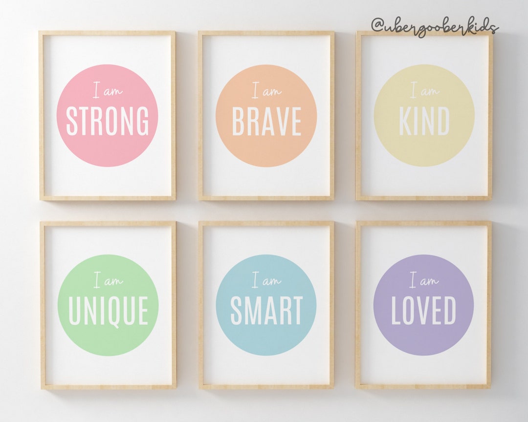 Positive Affirmations Print Set, Girls Bedroom Wall Art, Pastel Rainbow ...