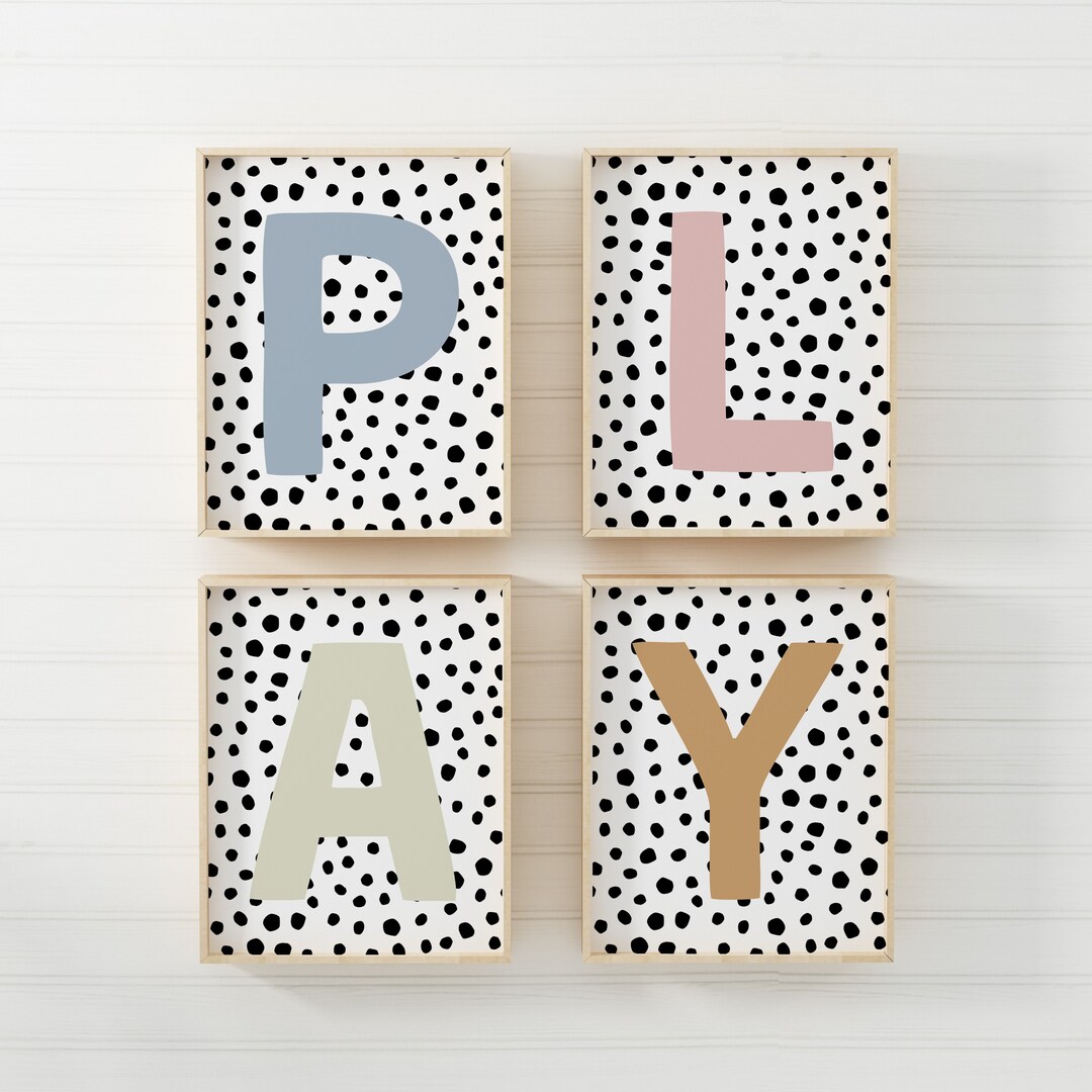 Play Letters Wall Art, Set of Four, Playroom Wall Decor, Playroom ...
