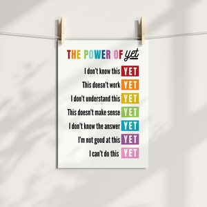 The Power of Yet, Kids Positive Affirmations, Classroom Art ...
