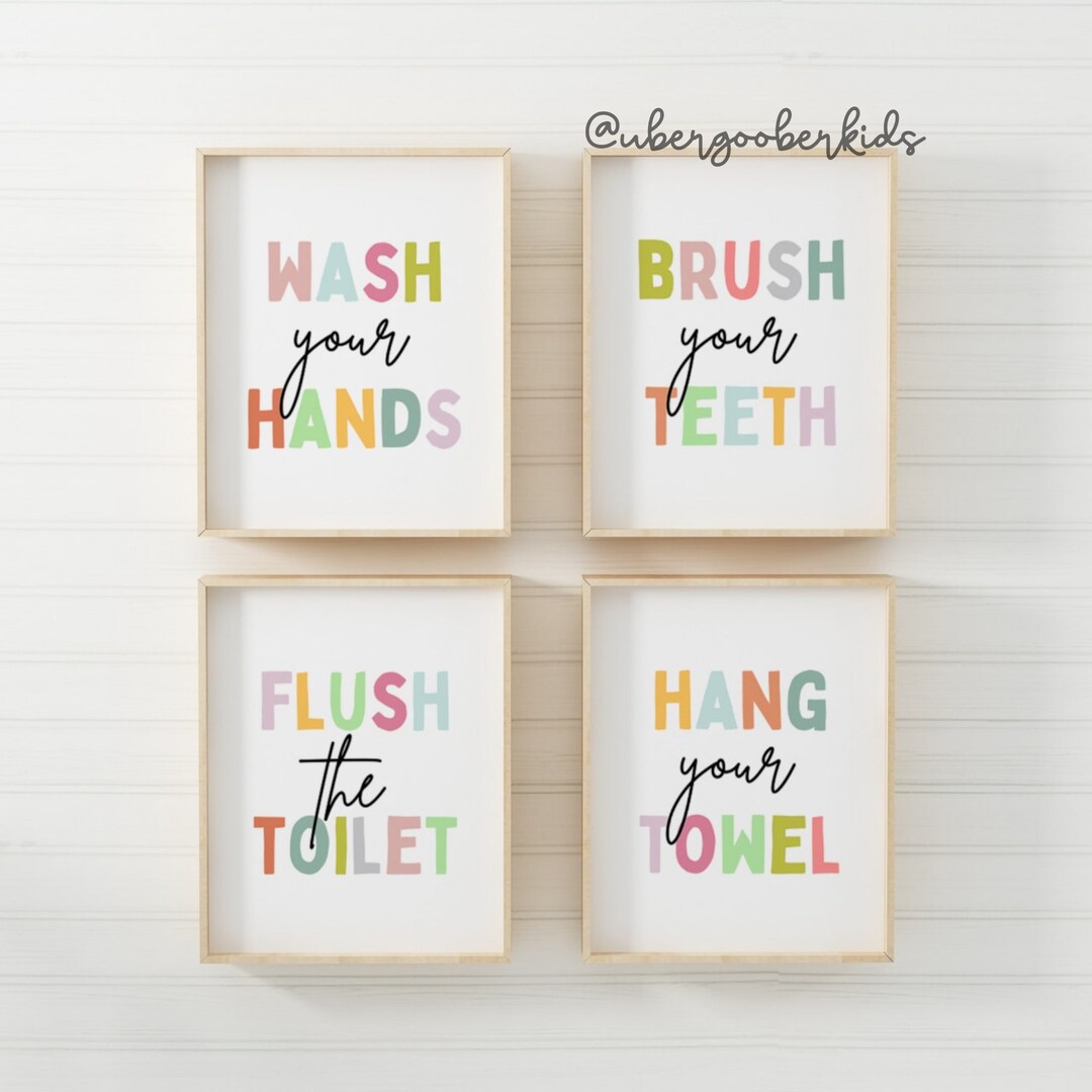 Kids Bathroom Art Set, Bathroom Wall Prints, Set of 4, Bathroom Prints ...